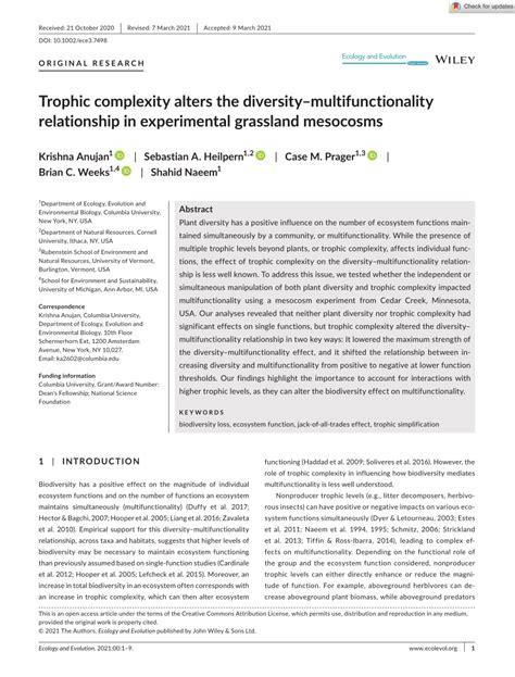Pdf Trophic Complexity Alters The Diversitymultifunctionality