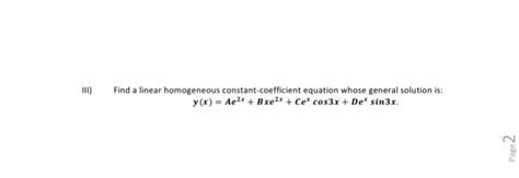 Solved Find A Linear Homogeneous Constant Coefficient
