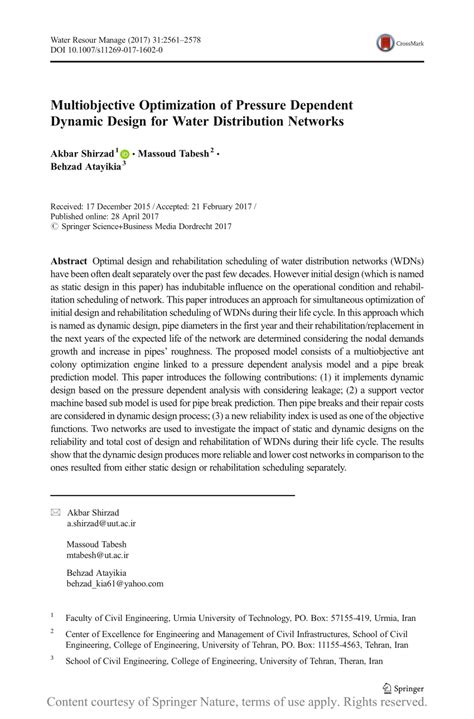 Multiobjective Optimization Of Pressure Dependent Dynamic Design For