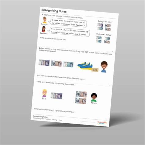 Year 1 Recognise Notes Reasoning And Problem Solving 2 Resource