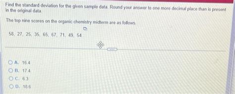 Solved Find The Standard Deviation For The Given Sample Chegg