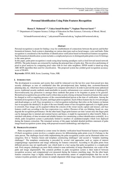 Pdf Personal Identification Using Palm Features Recognition