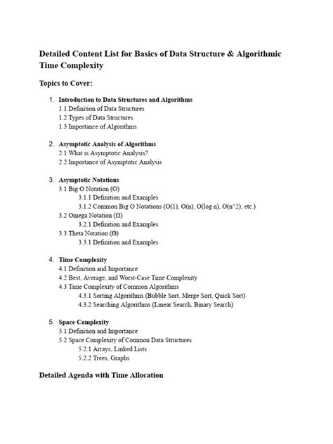 Day 01 Contentlist Basics Of Data Structure Algorithmic Time Complexity