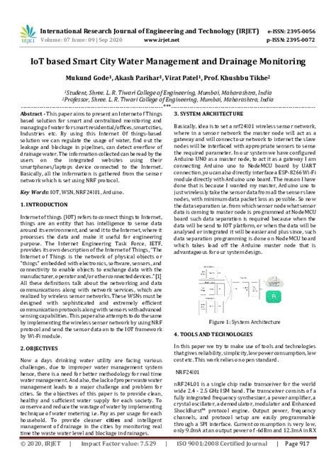 Pdf Irjet Iot Based Smart City Water Management And Drainage Monitoring