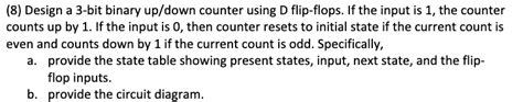 Solved 8 Design A 3 Bit Binary Updown Counter Using D