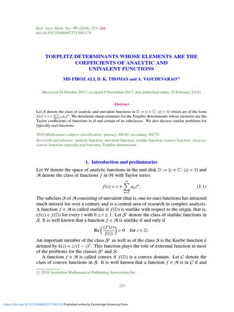 Toeplitz Determinants Whose Elements Are The Coefficients Of Analytic And Univalent Functions