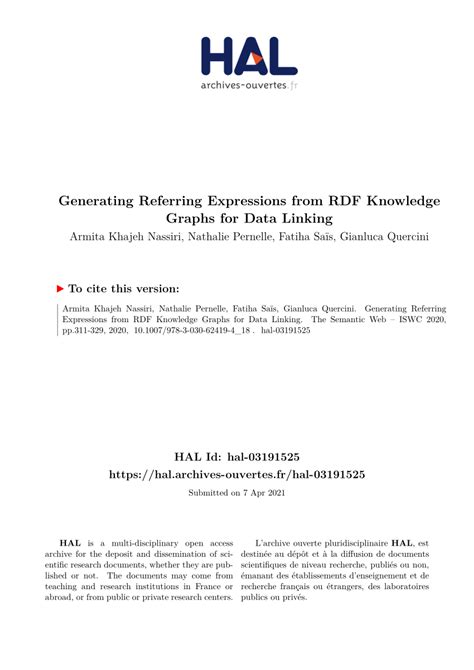 Pdf Generating Referring Expressions From Rdf Knowledge Graphs For Data Linking