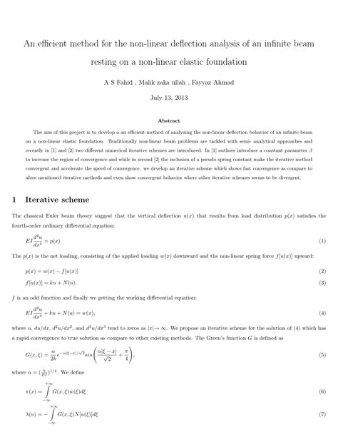 Pdf An Efficient Method For The Non Linear Deflection Analysis Of An Infinite Beam Resting On