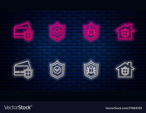 Set Line Shield With Check Mark System Bug Vector Image