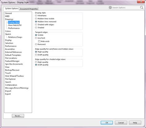 system options drawings display style 2020 solidworks api help