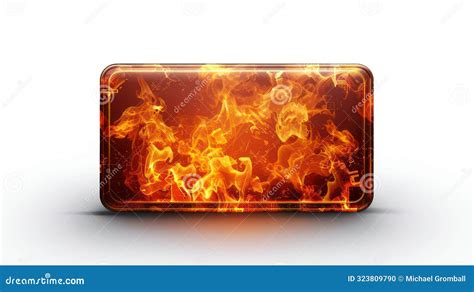 Rectangle Fire Button Isolated On White Created With Generative AI Lots Of Flames Stock