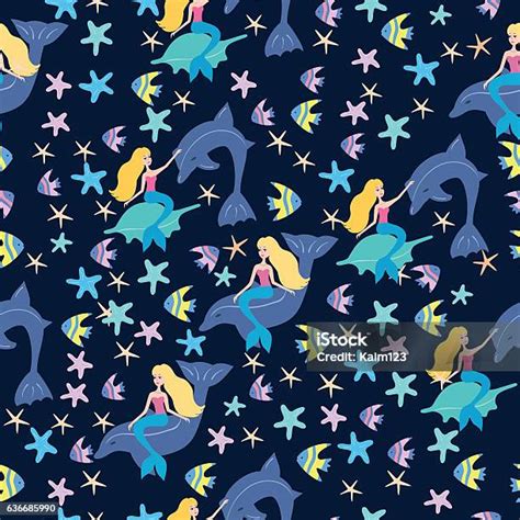 인어와 물고기 패턴 여자 인어에 대한 스톡 벡터 아트 및 기타 이미지 여자 인어 패턴 돌고래 Istock