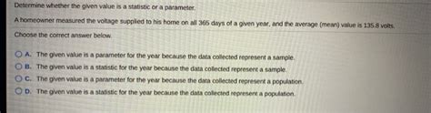 solved determine whether the given value is a statistic or a
