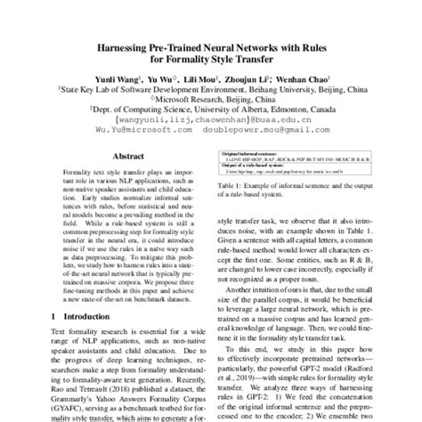 Harnessing Pre Trained Neural Networks With Rules For Formality Style Transfer Acl Anthology