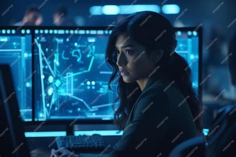 premium ai image smart female it programer working on desktop