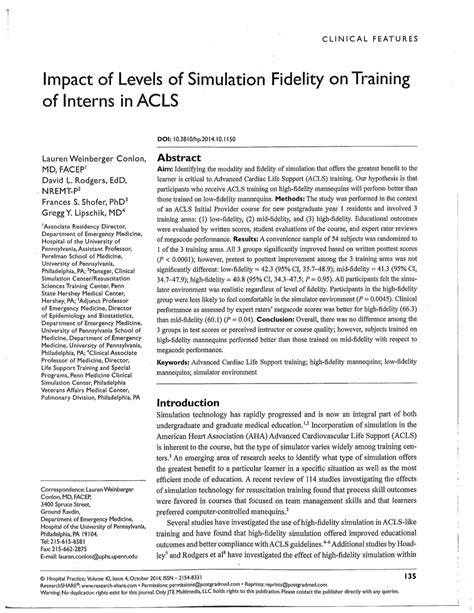 Pdf Impact Of Levels Of Simulation Fidelity On Training Of Interns In Acls