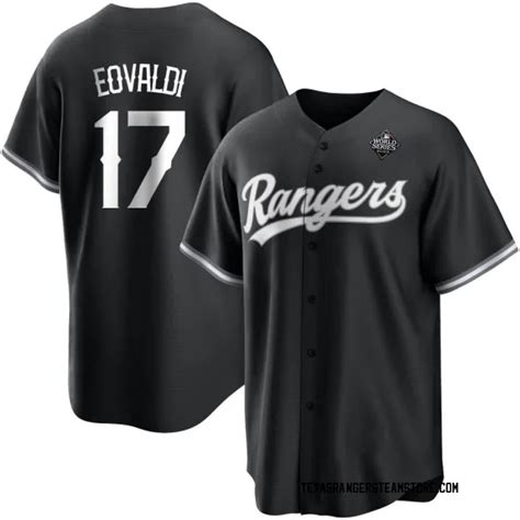 Texas Rangers Nathan Eovaldi White Replica Youth Black 2023 World Series Player Jersey S M L Xl