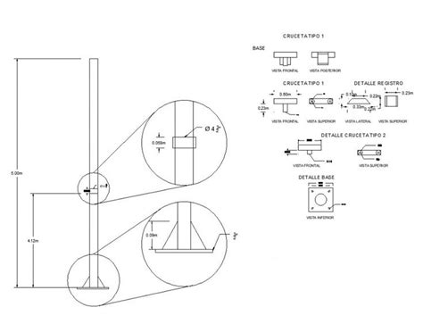 Pole Detail Elevation CAD Structural Blocks Layout