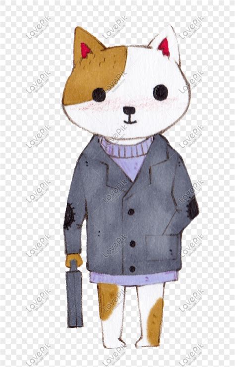 겨울 손잡이 가방을 착용 손으로 그린 새끼 고양이 그림 Png 일러스트 무료 다운로드 Lovepik