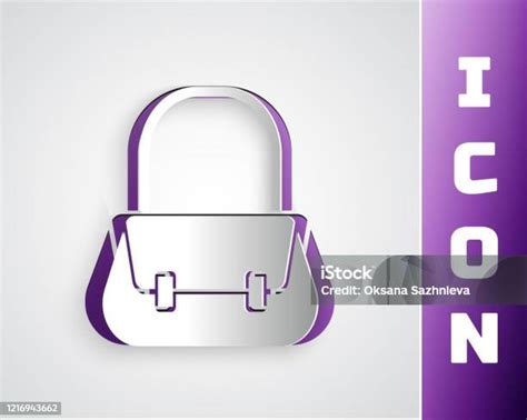 회색 배경에 격리 된 종이 컷 핸드백 아이콘입니다 여성 핸드백 사인입니다 글래머 캐주얼 수하물 기호 종이 아트 스타일입니다 벡터 일러스트레이션 0명에 대한 스톡 벡터 아트