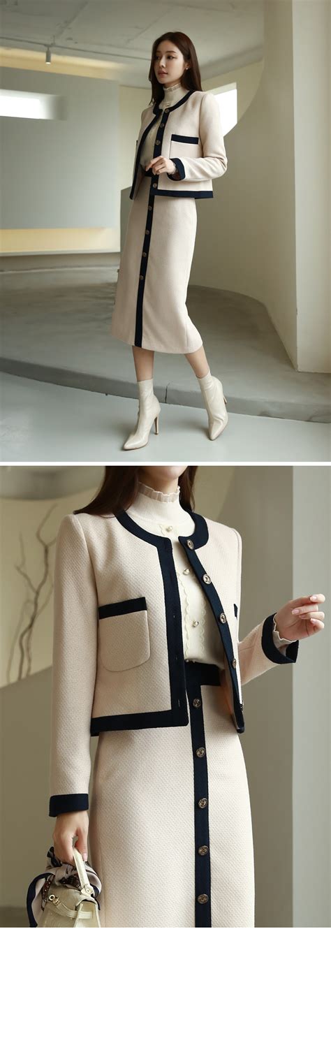 멜로민 라인 배색 트위드 세미 크롭 자켓