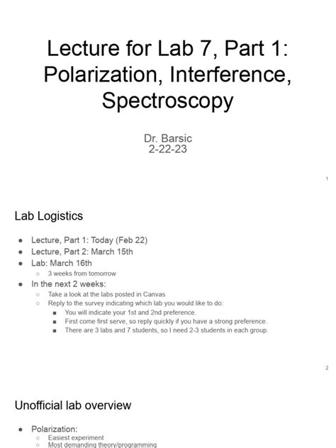 Lecture For Lab 7 Part 1 Polarization Interference Spectros Pdf Interferometry