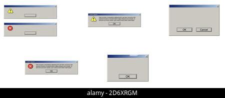 Old User Interface Retro Browser Windows And Error Message Popup Mockup Of Vintage Multi Media