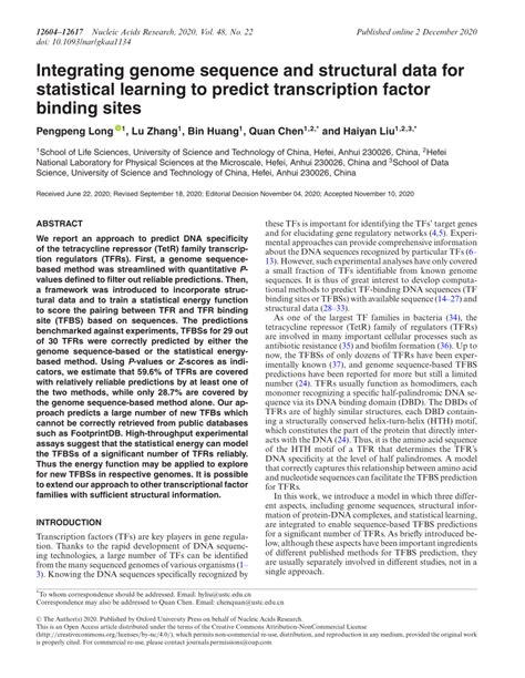 Pdf Integrating Genome Sequence And Structural Data For Statistical
