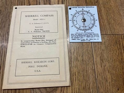 1944 Sherrill Compass” Model Aeg 1 Booklet And 1944 Sherrill Compass