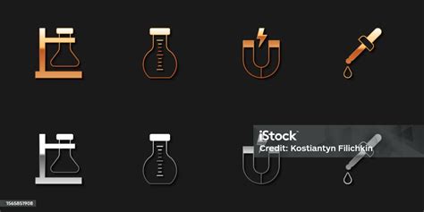 시험관 플라스크를 스탠드 자석 및 피펫 아이콘에 설정합니다 벡터 자기장에 대한 스톡 벡터 아트 및 기타 이미지 자기장 가열