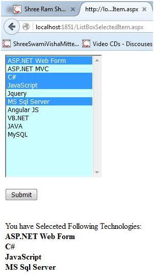 Bind ListBox Retrieve The Multi Selected Values And Pre Select ListBox In ASP NET WebForm