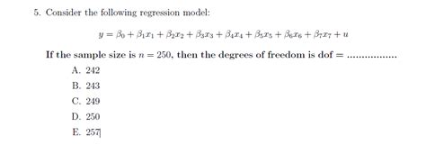 Solved Consider The Following Regression