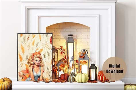 Vintage Thanksgiving Pin Up Girl Wall Art Perfect For Handmade Junk