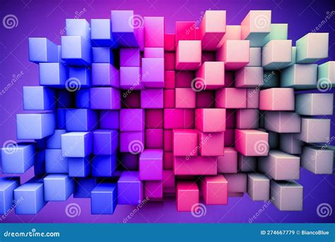 Abstract Background Of Cube Blocks Wall Stacking Design Neon Pastel Color Stock Illustration
