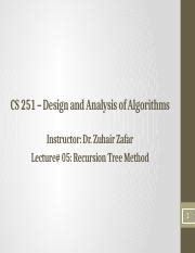 Lecture Recursion Tree Method Pptx CS Design And Analysis Of Algorithms Instructor