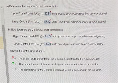 solved a determine the 3 sigma x chart control limits