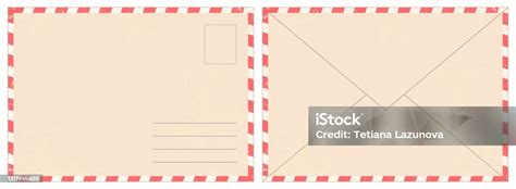 빈 복고풍 우편 봉투 오래된 빈티지 에어 메일 편지 크래프트 페이퍼 대응 봉투 뒷면 및 전면 보기 사실적인 벡터 모형 공란에 대한 스톡 벡터 아트 및 기타 이미지 Istock