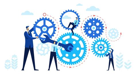 Business People With Gears Team Working Together Turning Gears
