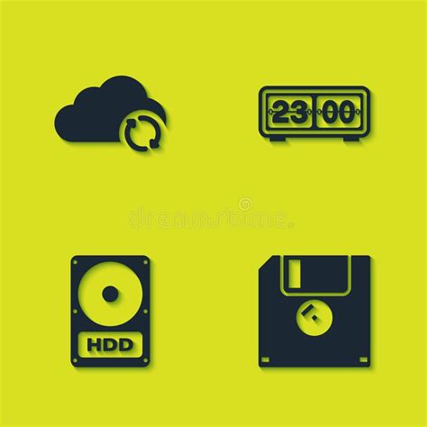 set cloud sync refresh floppy disk hard drive hdd and retro flip