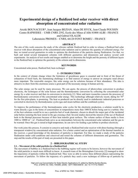 Pdf Experimental Design Of A Fluidized Bed Solar Receiver With Direct