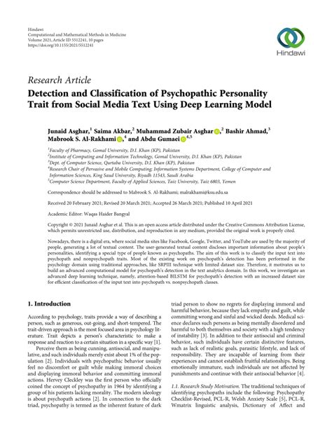 Pdf Detection And Classification Of Psychopathic Personality Trait