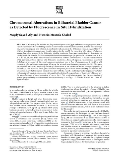 Pdf Chromosomal Aberrations In Bilharzial Bladder Cancer As Detected By Fluorescence In Situ