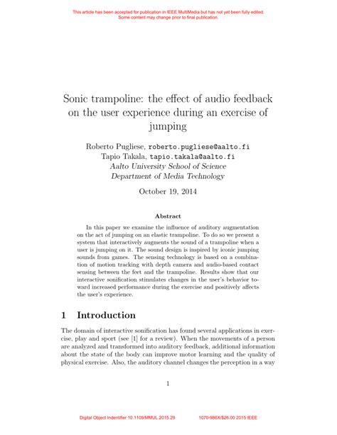 Pdf Sonic Trampoline How Audio Feedback Impacts The Users