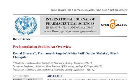 Preformulation Studies An Overview