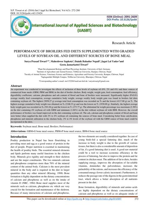 Pdf Performance Of Broilers Fed Diets Supplemented With Graded Levels Of Soybean Oil And