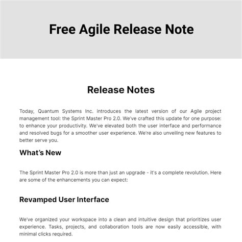 Free Agile Release Note Template To Edit Online