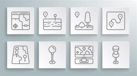 Set Line City Map Navigation Broken Road Push Pin Monitor With Location Marker Route And