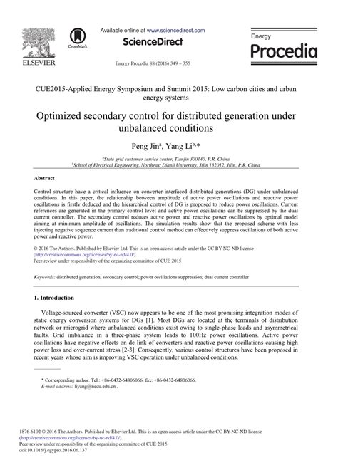 Pdf Optimized Secondary Control For Distributed Generation Under Unbalanced Conditions
