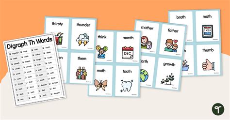 Th Word List And Digraph Flashcards Teach Starter