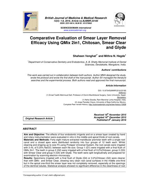Pdf Comparative Evaluation Of Smear Layer Removal Efficacy Using Qmix